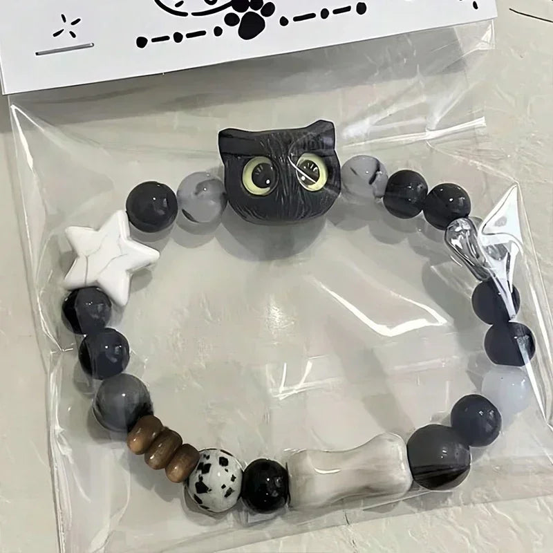 Natural Stone Black Cat Bracelet | StarkTrends